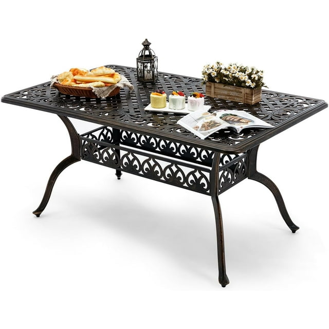 59” Patio Outdoor Dining Table for 6, Cast Aluminum Rectangle Patio ...