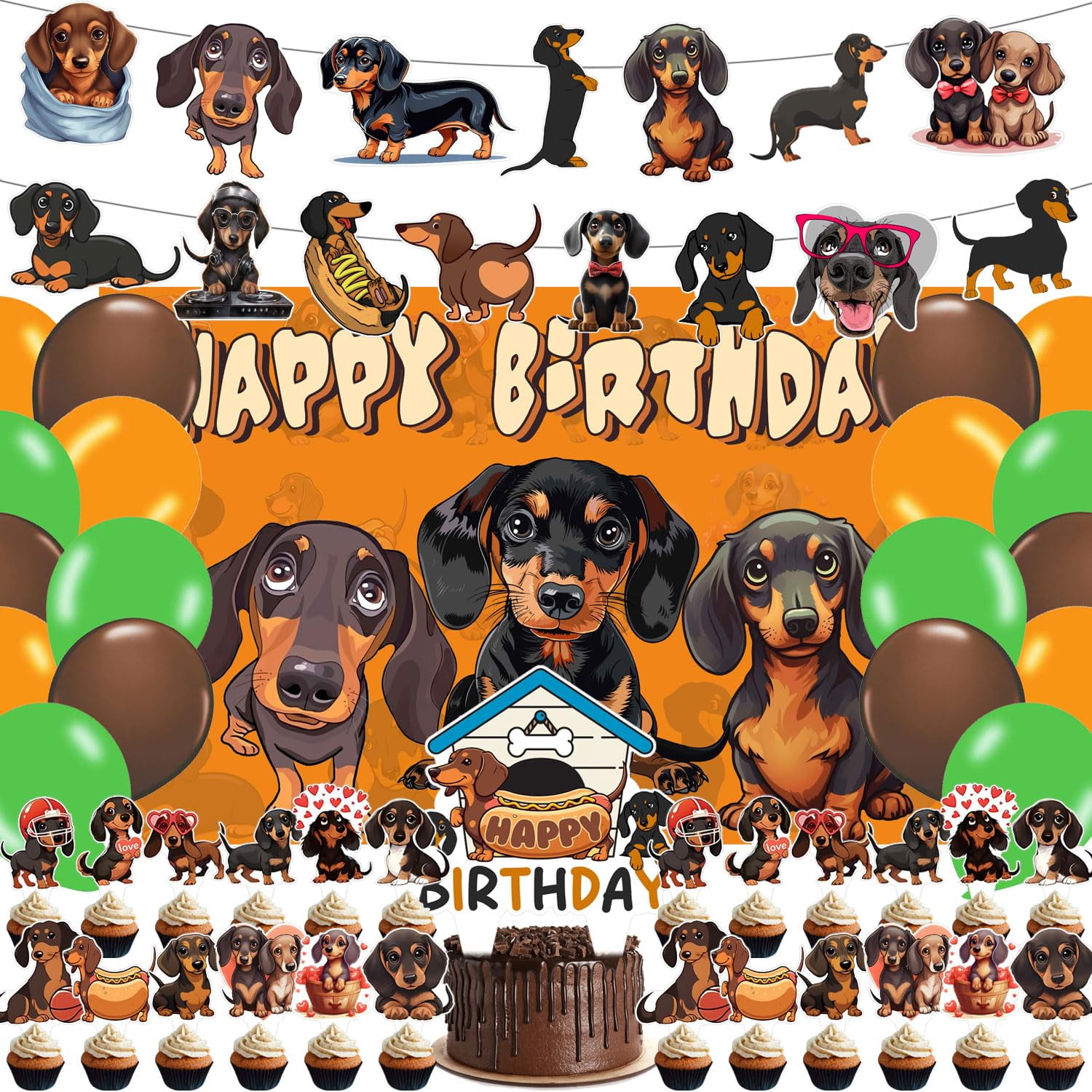 59 Pcs Dachshund Birthday DHF10 Party Supplies, Cute Dachshund Pet ...