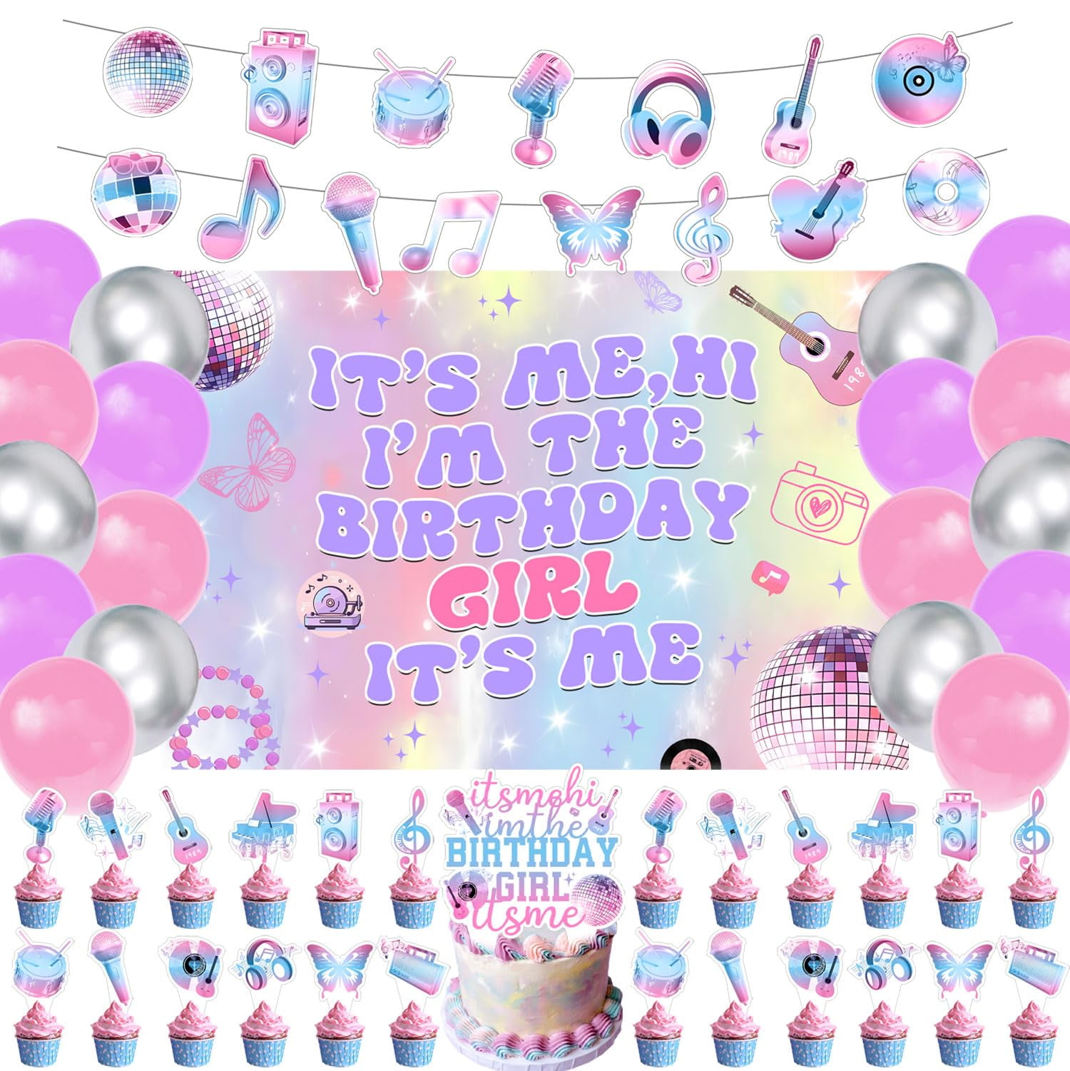 59 Pcs It's Me Hi I'm The Birthday Girl Party Supplies, Popular Singer ...