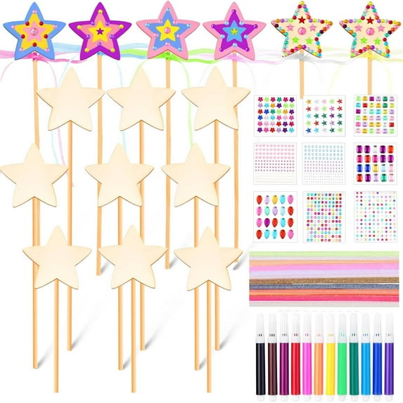 59 Pcs Star Princess Fairy Wands Kit Make Your Own Princess DIY Art Craft Magical Wand Include ...