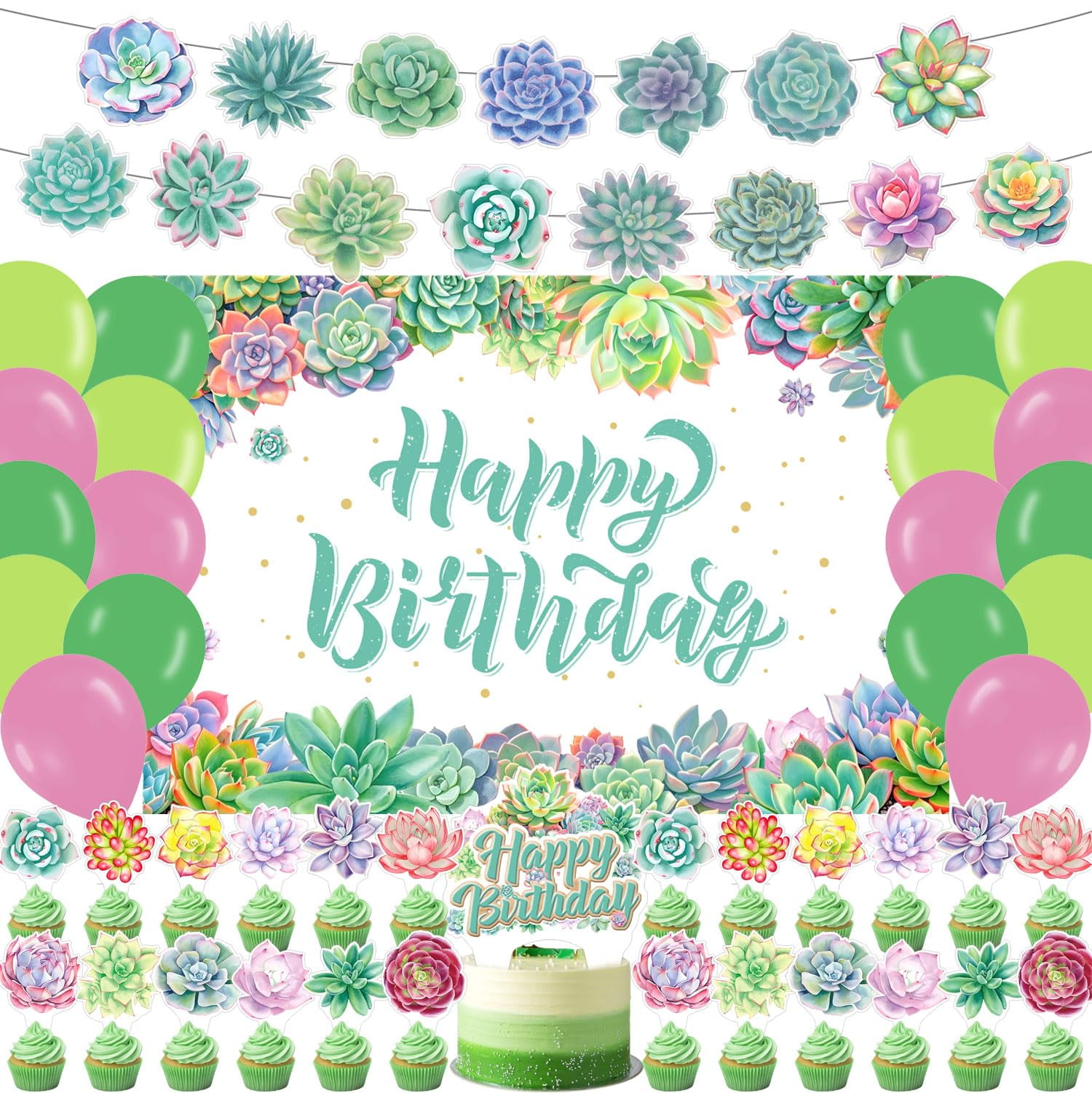 59 Pcs Succulent Plants IFF17 Birthday Party Supplies, Succulent Themed ...