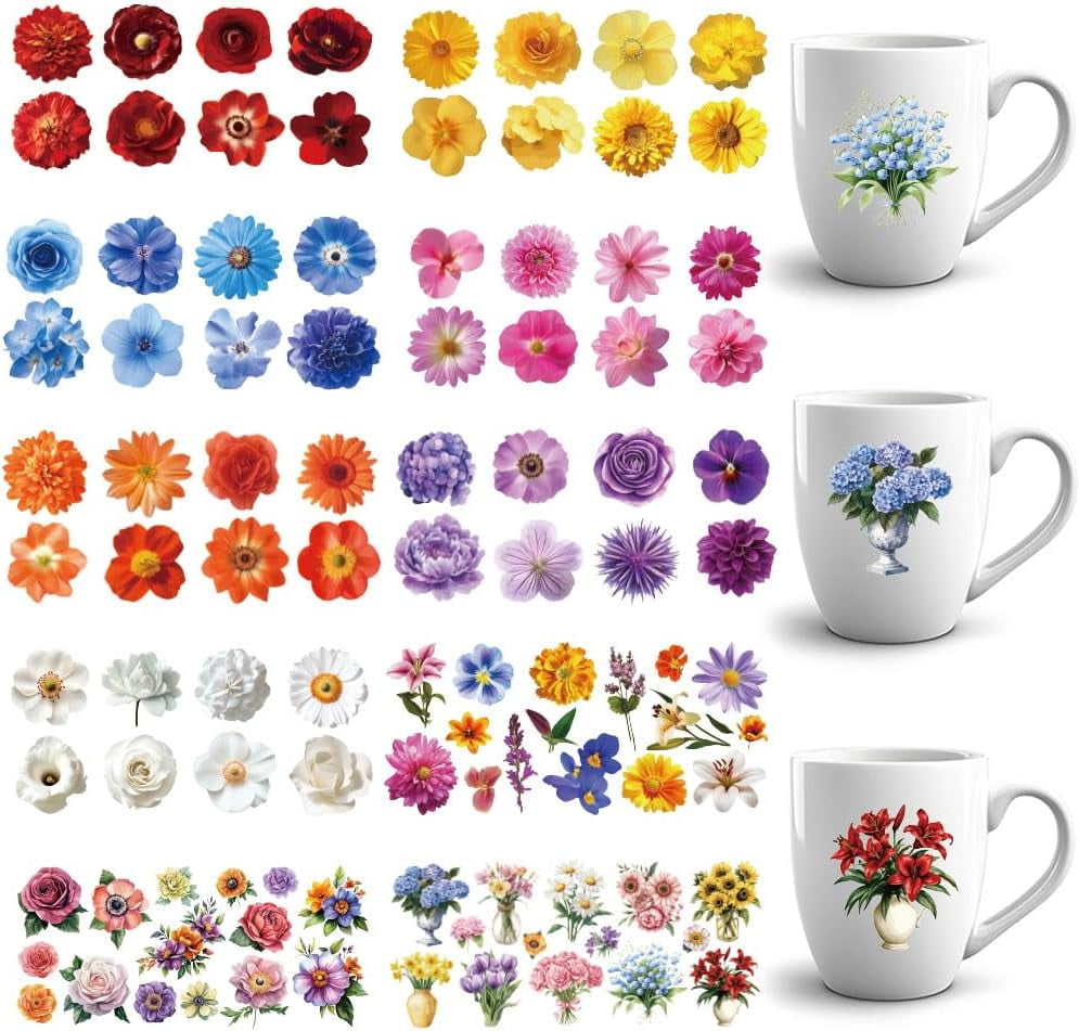 59 Pcs UV DTF Cup Wraps Flower Printed Transfer Stickers Waterproof ...