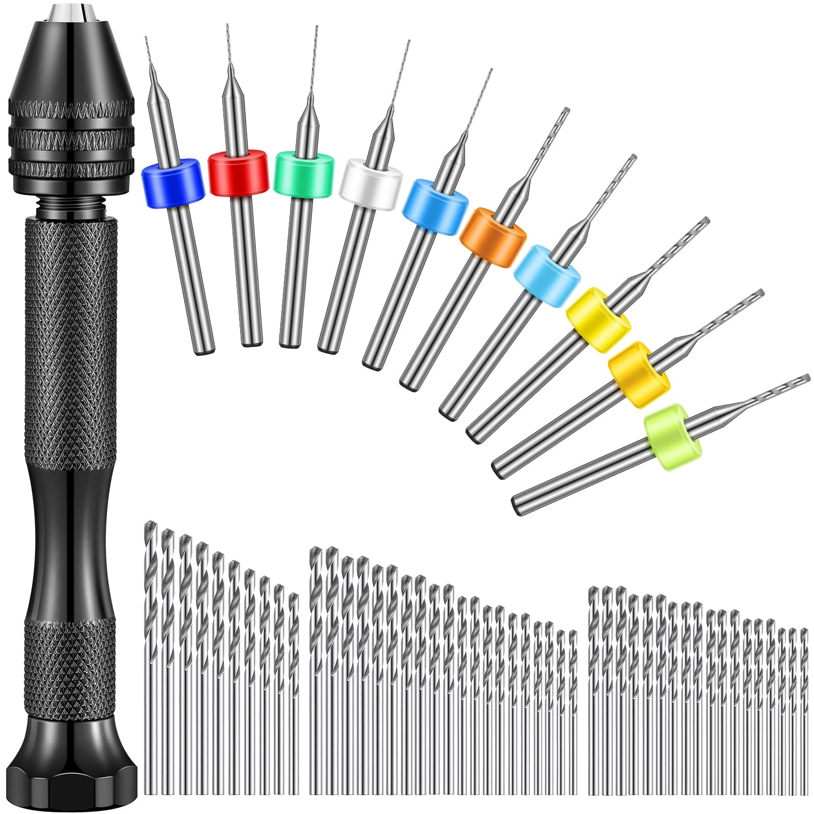 59 Pieces Hand Drill Bits Set Include 49 Pcs Metal Pin Vise Hand Drill Micro Mini Twist and 10 ...