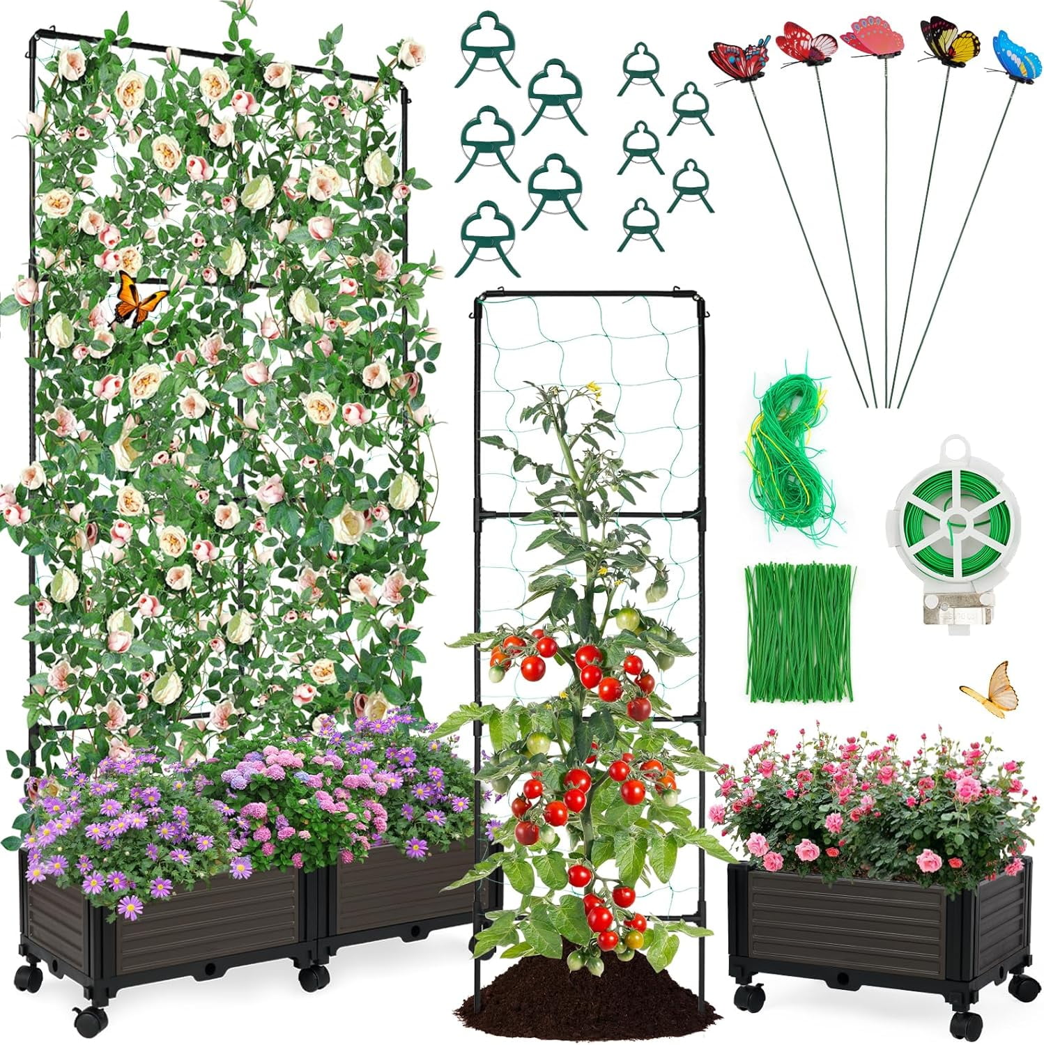 59" Raised Garden Bed with Trellis, Polypropylene Elevated Planter Box ...