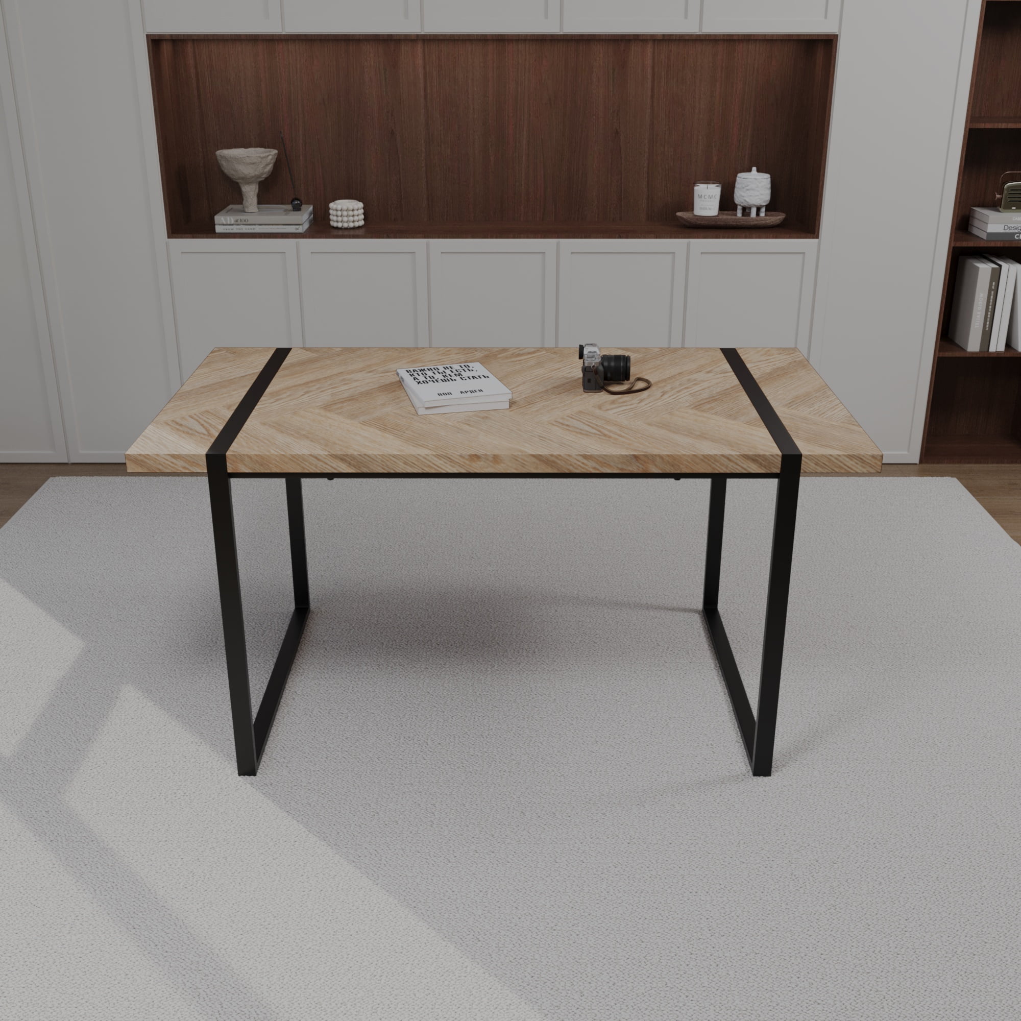 59" Rectangular MDF Dining Table, Farmhouse Style Dining Table for 4-6 ...