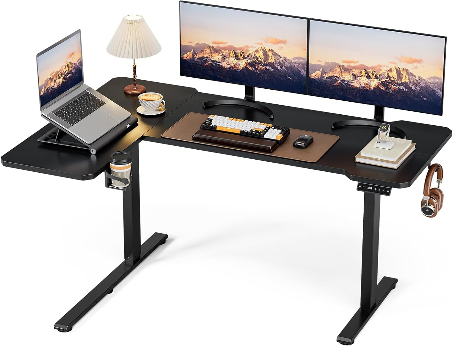 59" Reversiable L-Shaped Electric Standing Desk Adjustable Height Gaming Stand Up Corner Desks ...