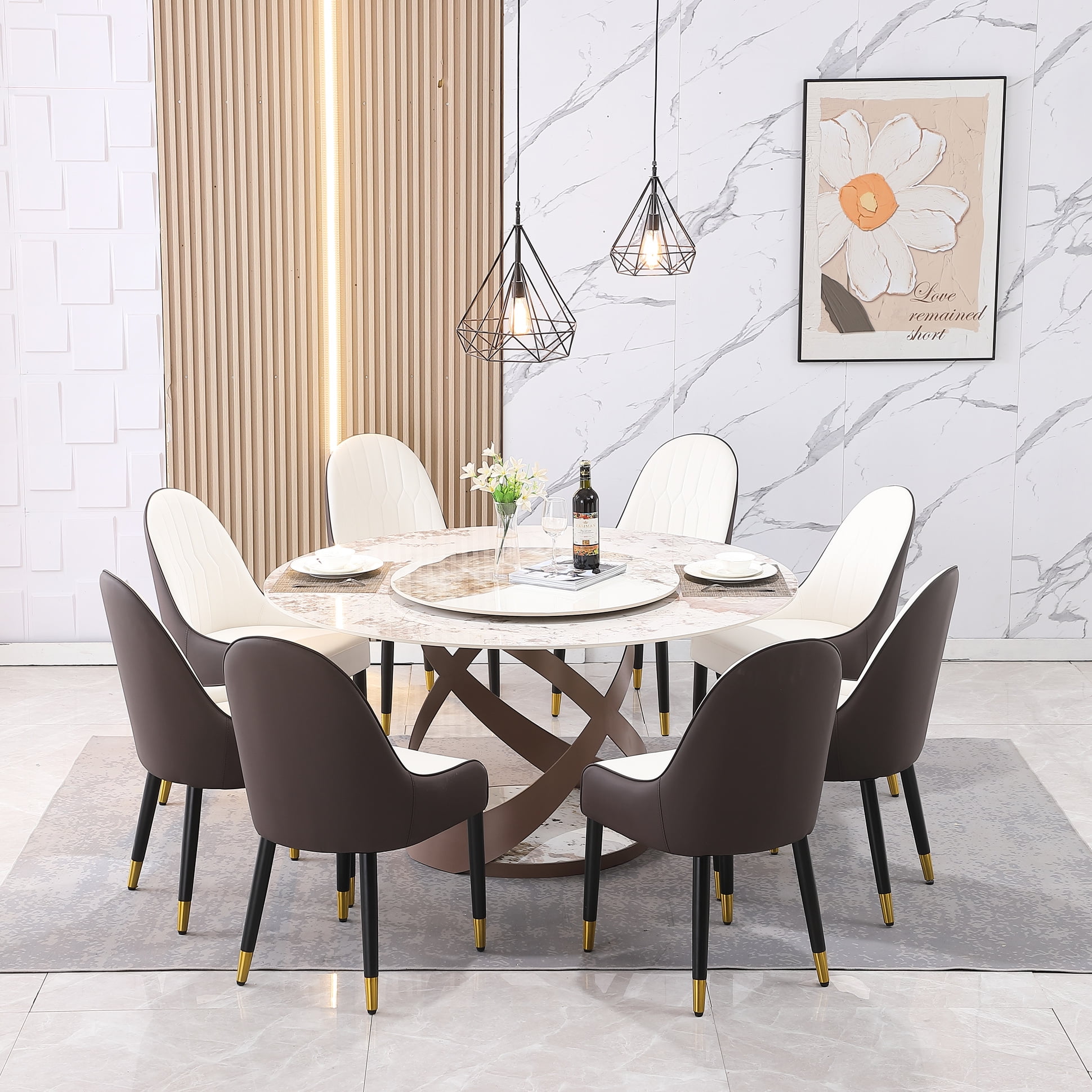 59" Round Sintered Stone Dining Table With 8 Configuration And Rotating ...