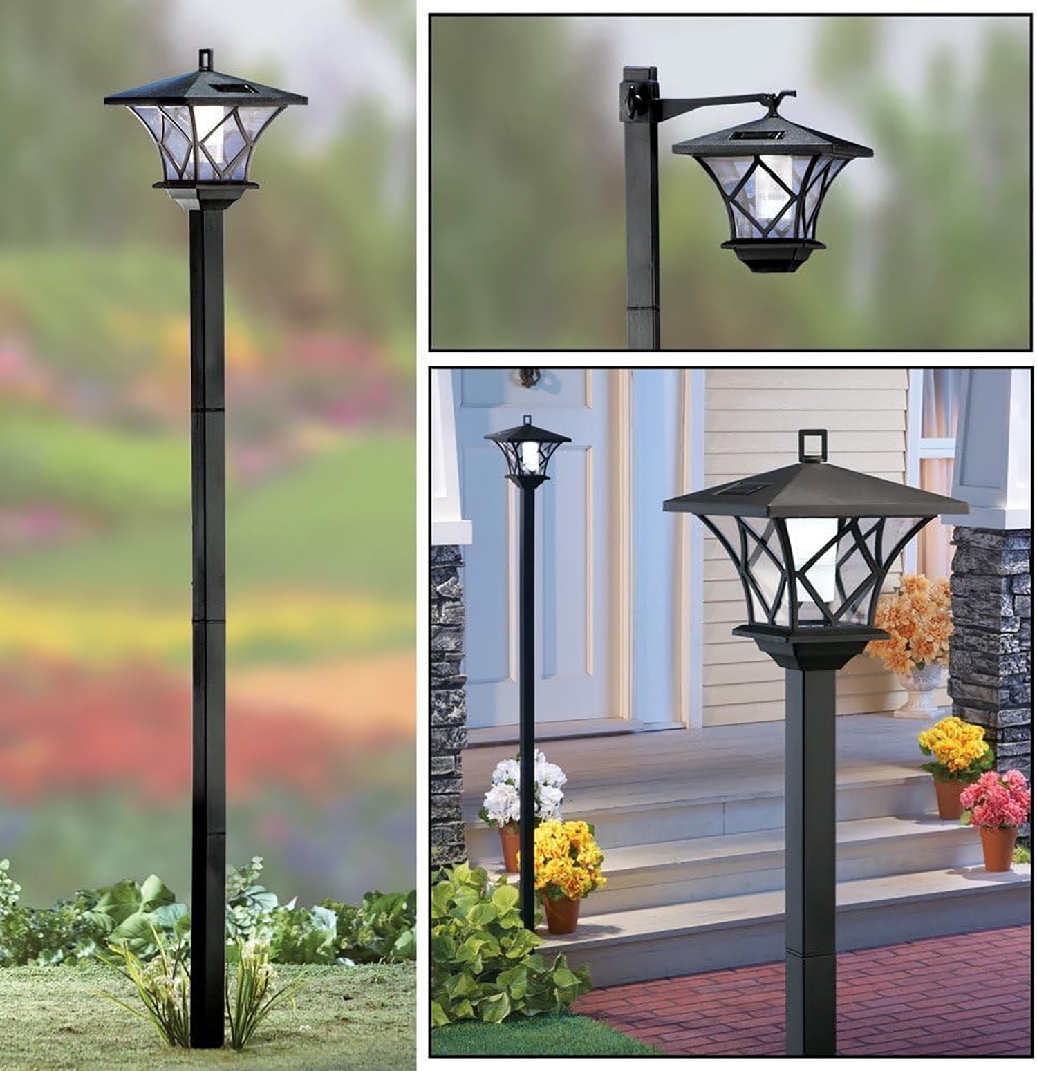 59" Solar Hanging Lamp Post Light, Vintage Outdoor Solar Powered Street ...
