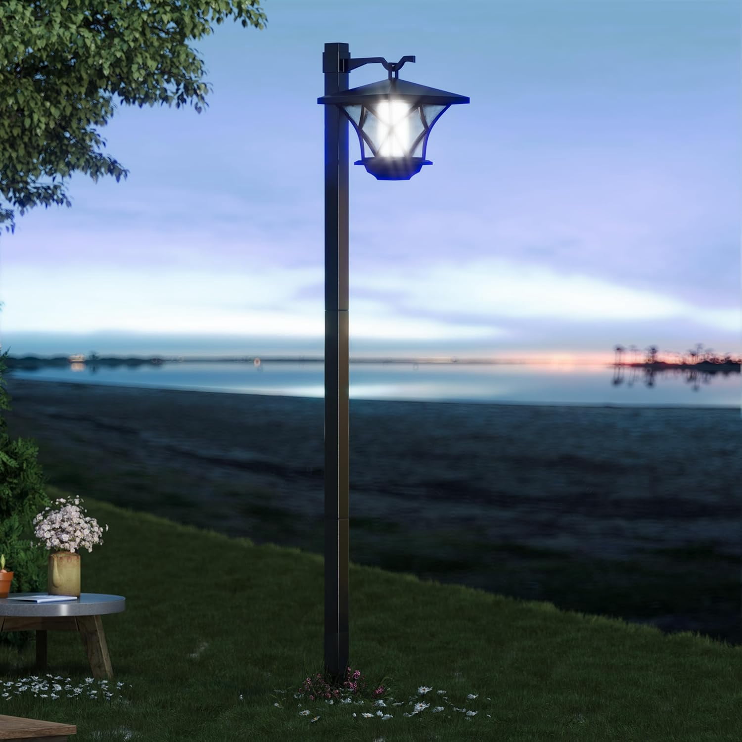 59'' Solar Lamp Post Light - 1Pack, Classic Black Aluminum Outdoor ...