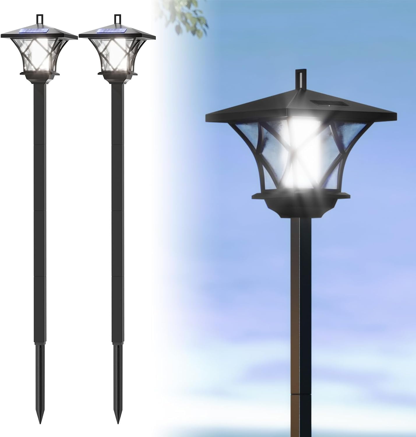 59'' Solar Lamp Post Light 2Pack, Outdoor Solar Lamp Post Lighting ...