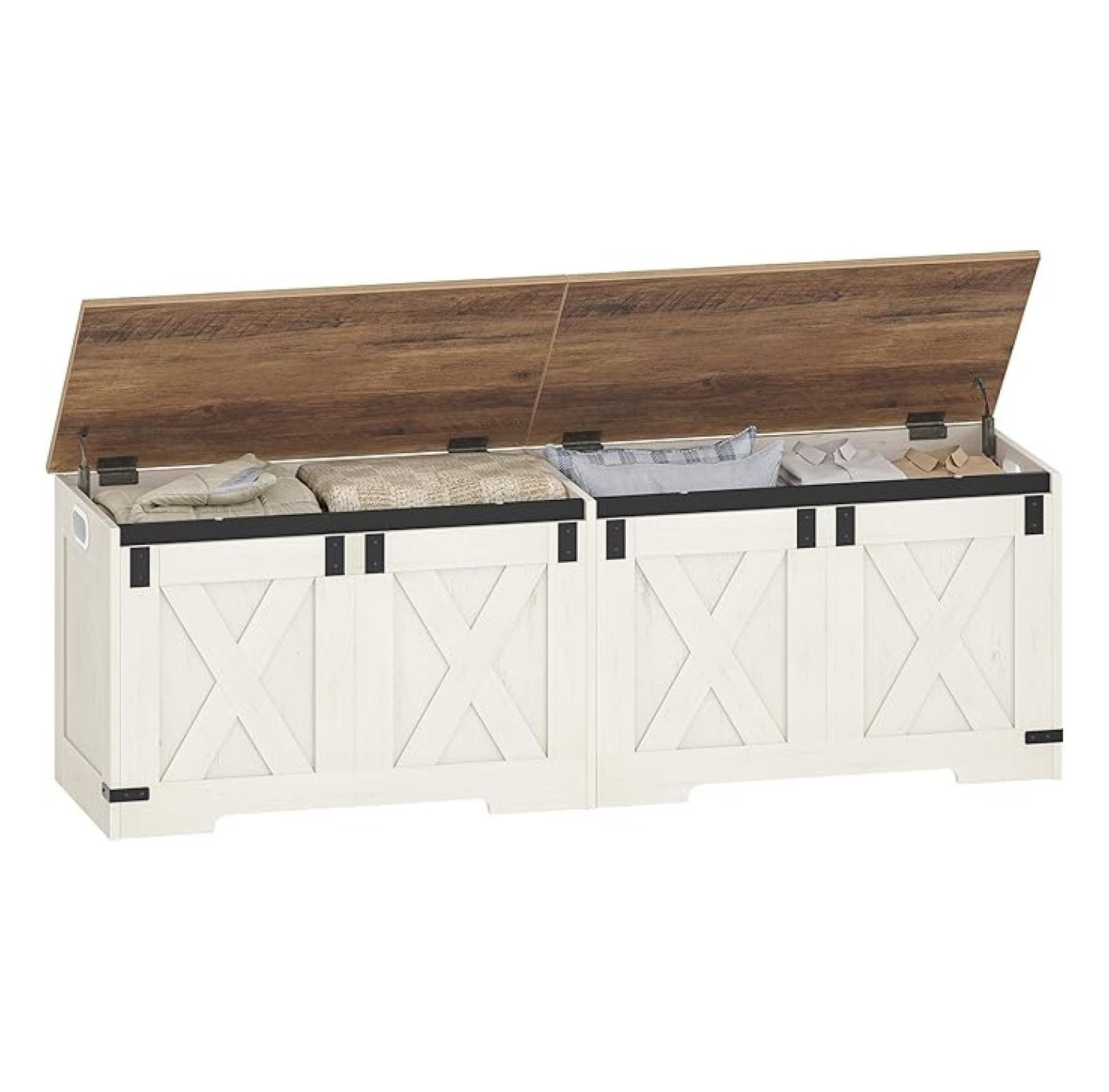 59" Storage Chest, Large Storage Trunk with 2 Hinges, Farmhouse Wooden ...