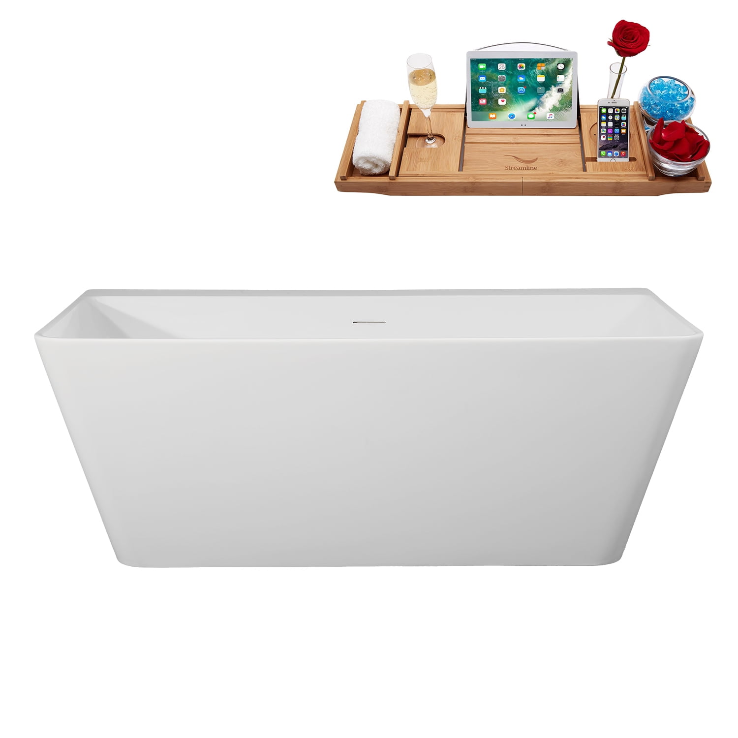 59" Streamline B-392-147-BGM Soaking Freestanding Tub and Tray With ...