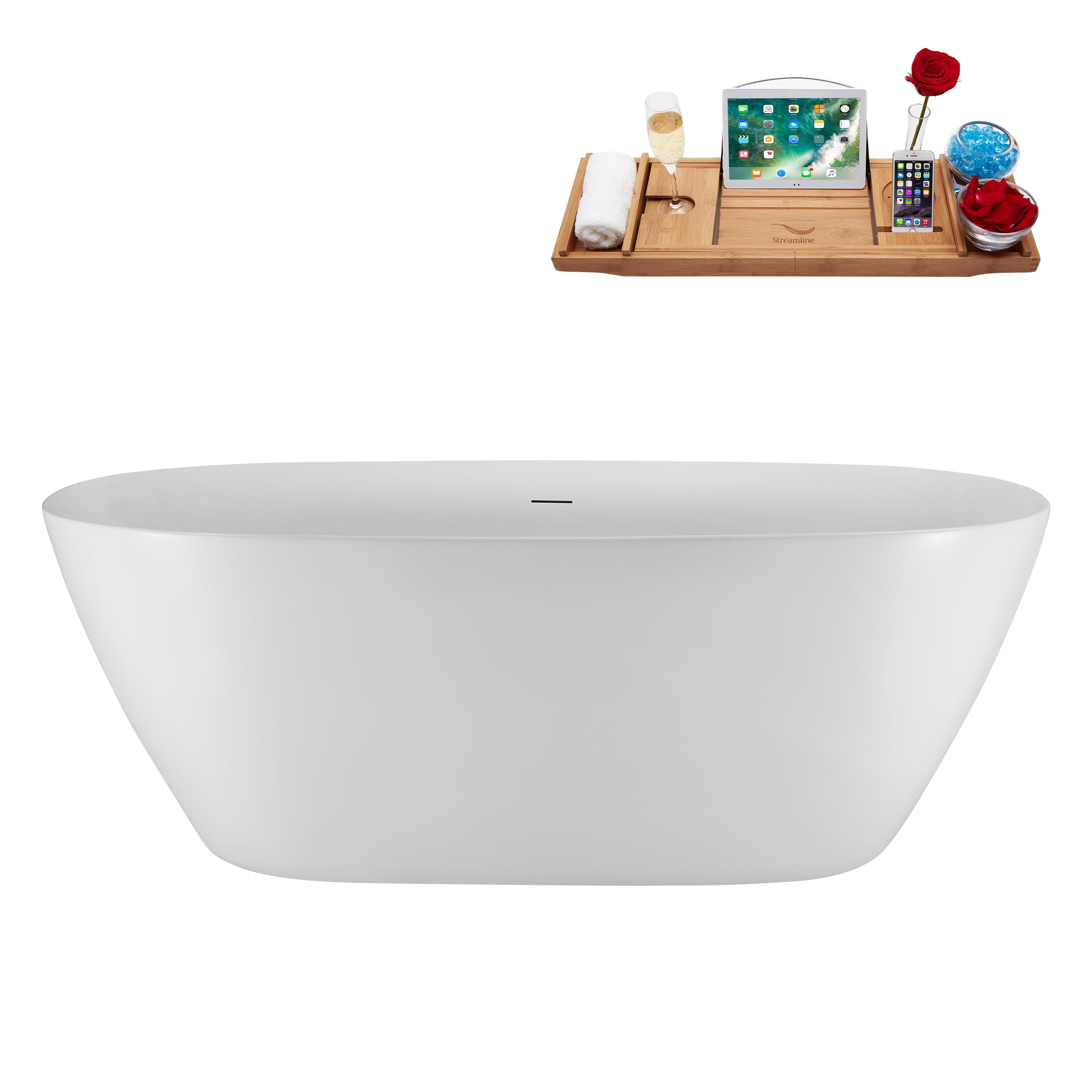 59" Streamline N4600BBR Soaking Freestanding Tub and Tray With Internal ...