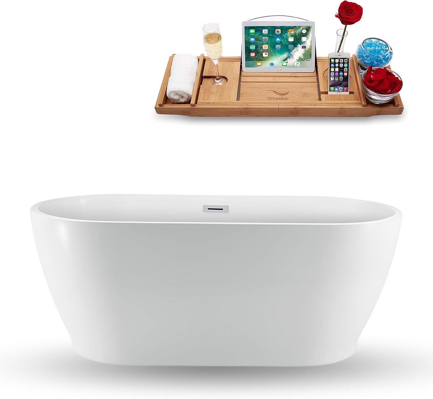 59" Streamline N880GLD Freestanding Tub and Tray With Internal Drain ...