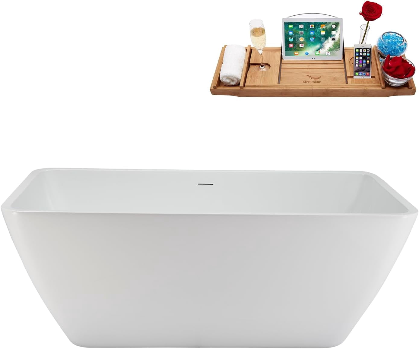 59" Streamline NB6320WH Soaking Glossy White Freestanding Tub and Tray ...