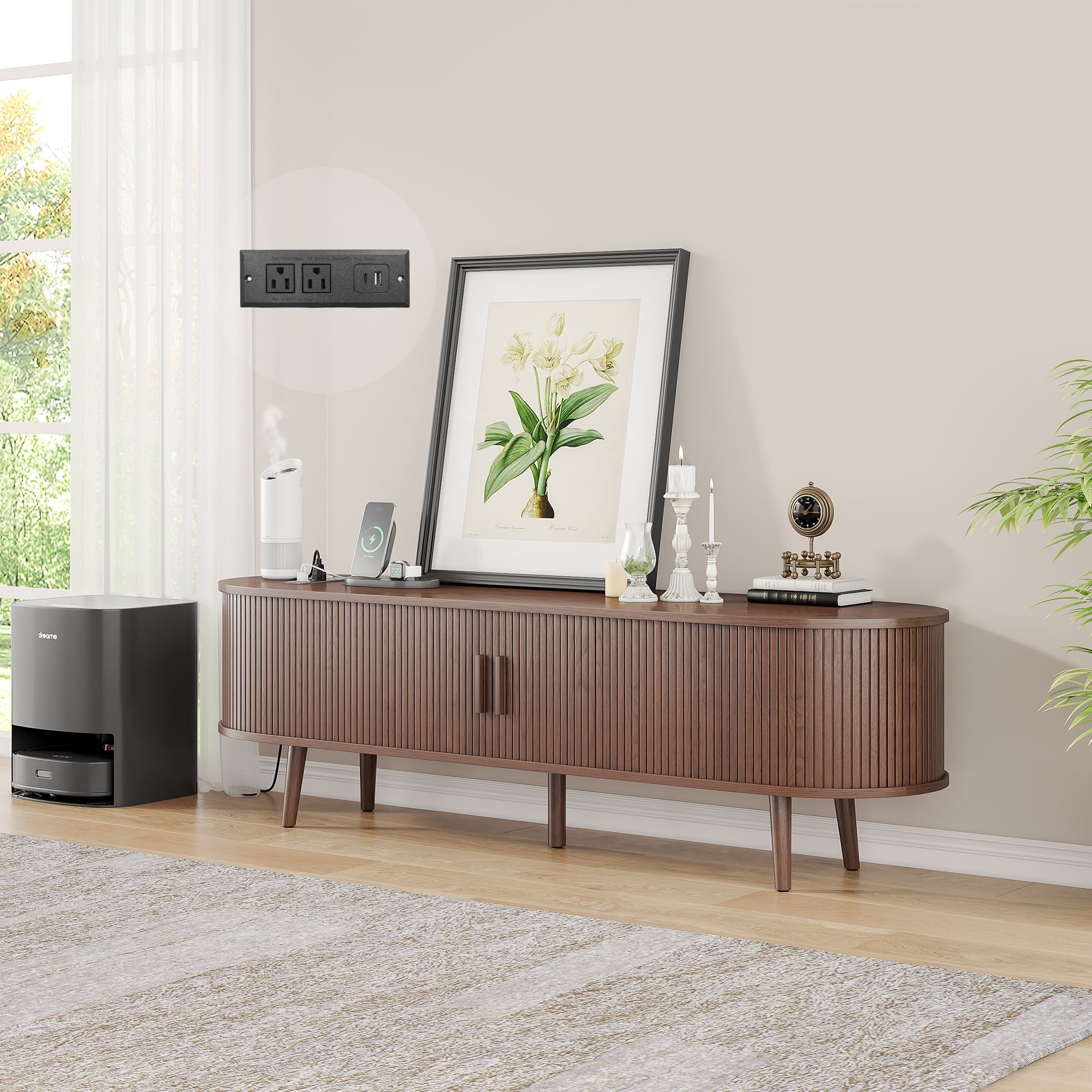 59" TV Stand with Charging Station and Drawers fit 40"- 65" TVs. Mid ...