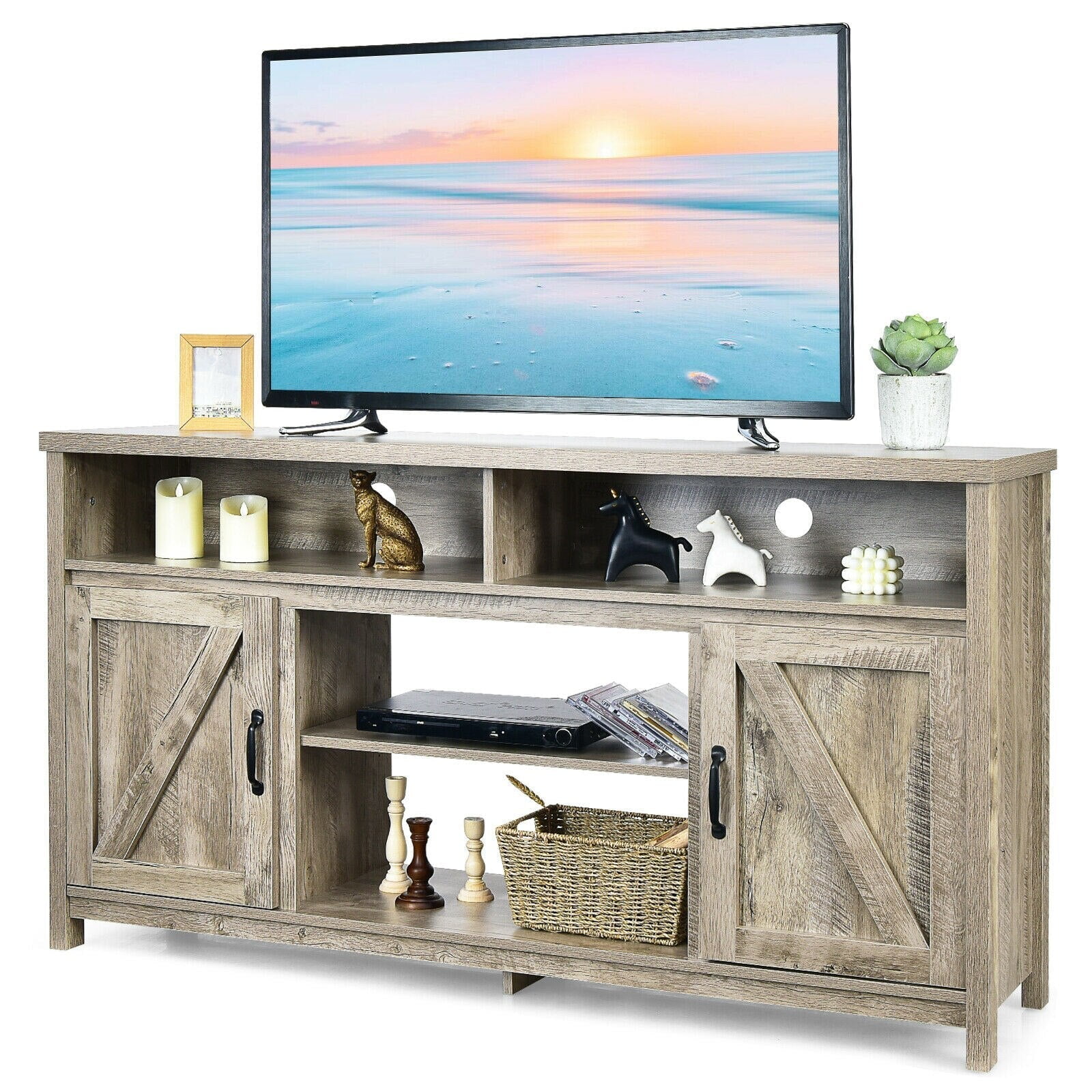 59" TV Stand Media Center Console Cabinet w/ Barn Door for TV's 65 ...