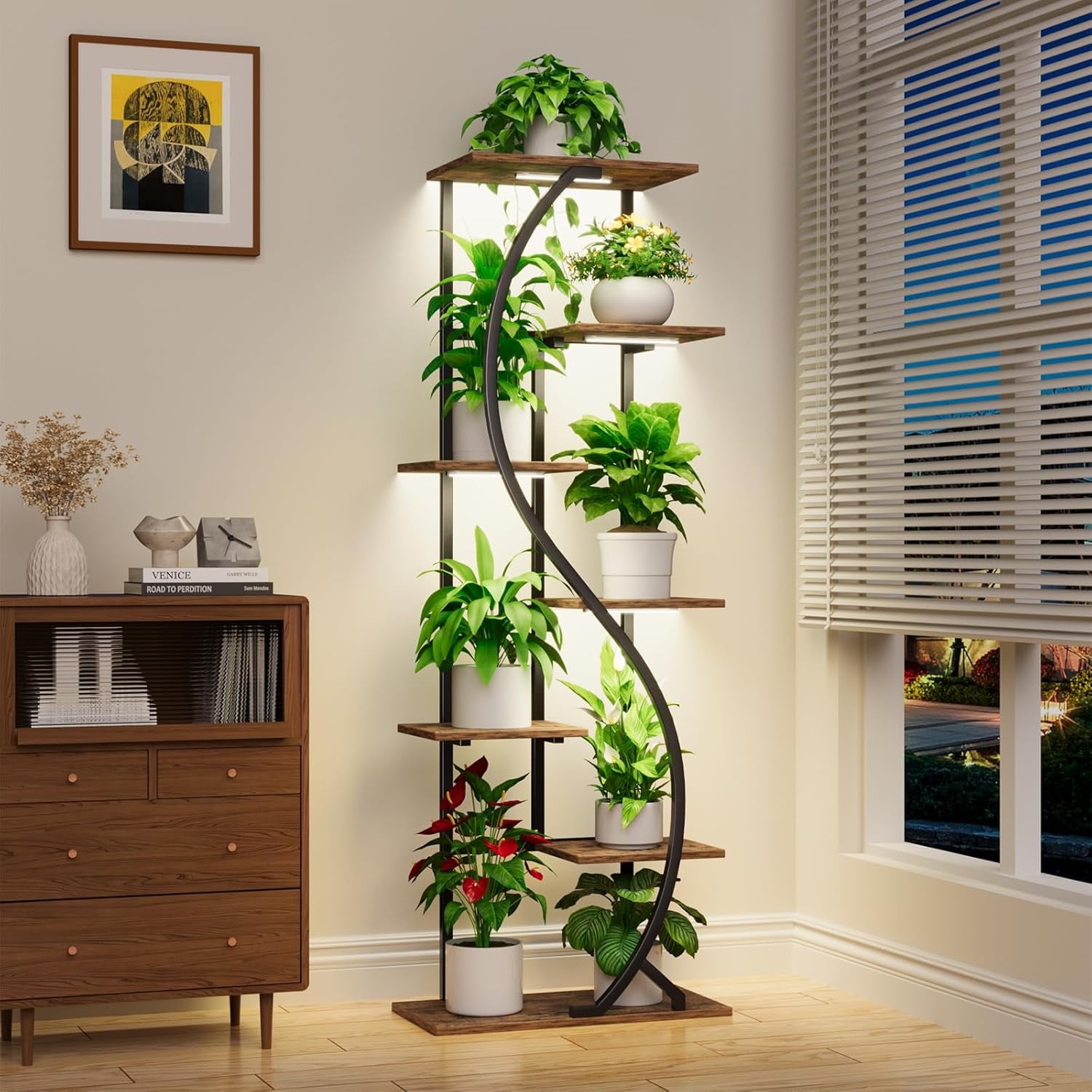 59" Tall Plant Stand with Grow Light Indoor, 7 Tiered Metal Plant Shelf ...