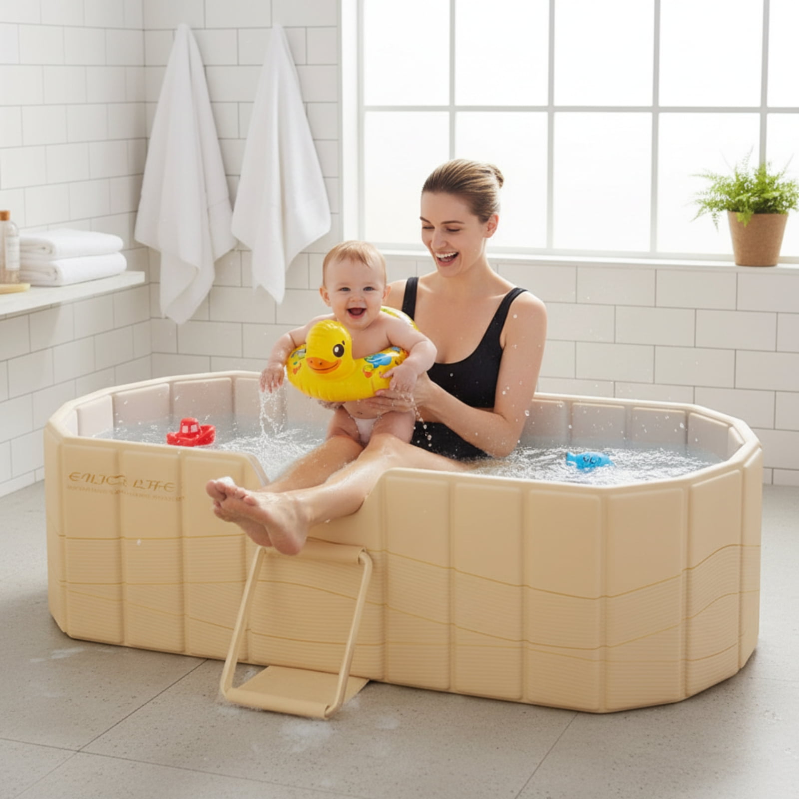 59" Upgraded Large PVC Foldable Bathtub for two People, Hot Ice Bath ...