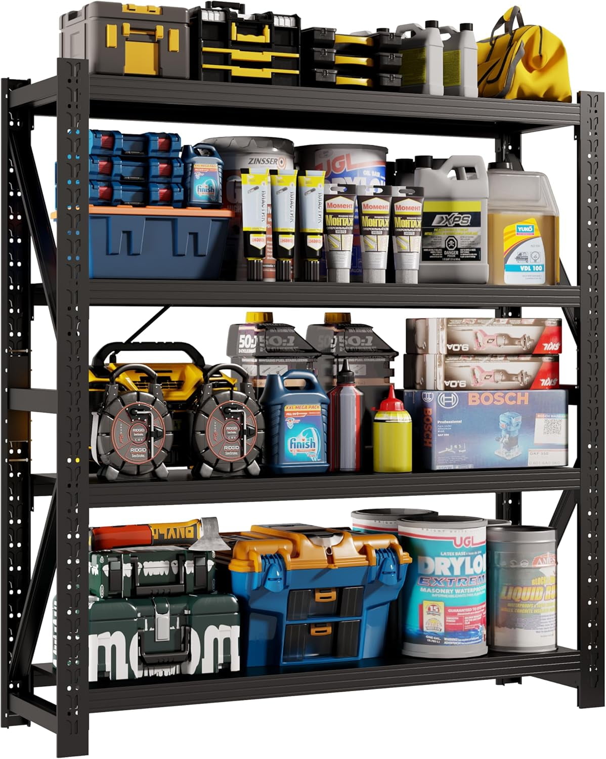 59" W Garage Shelving Heavy Duty,4400Lbs Garage Storage 4-Tier,Metal ...