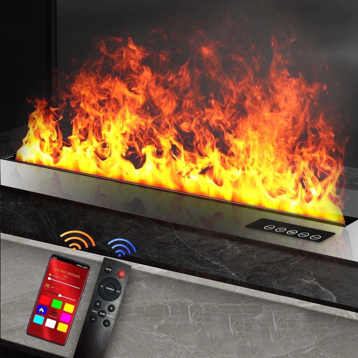 59" 3D Electric Water Vapor Fireplace Insert Decoration Embedded Realistic Steam Flames Fire ...