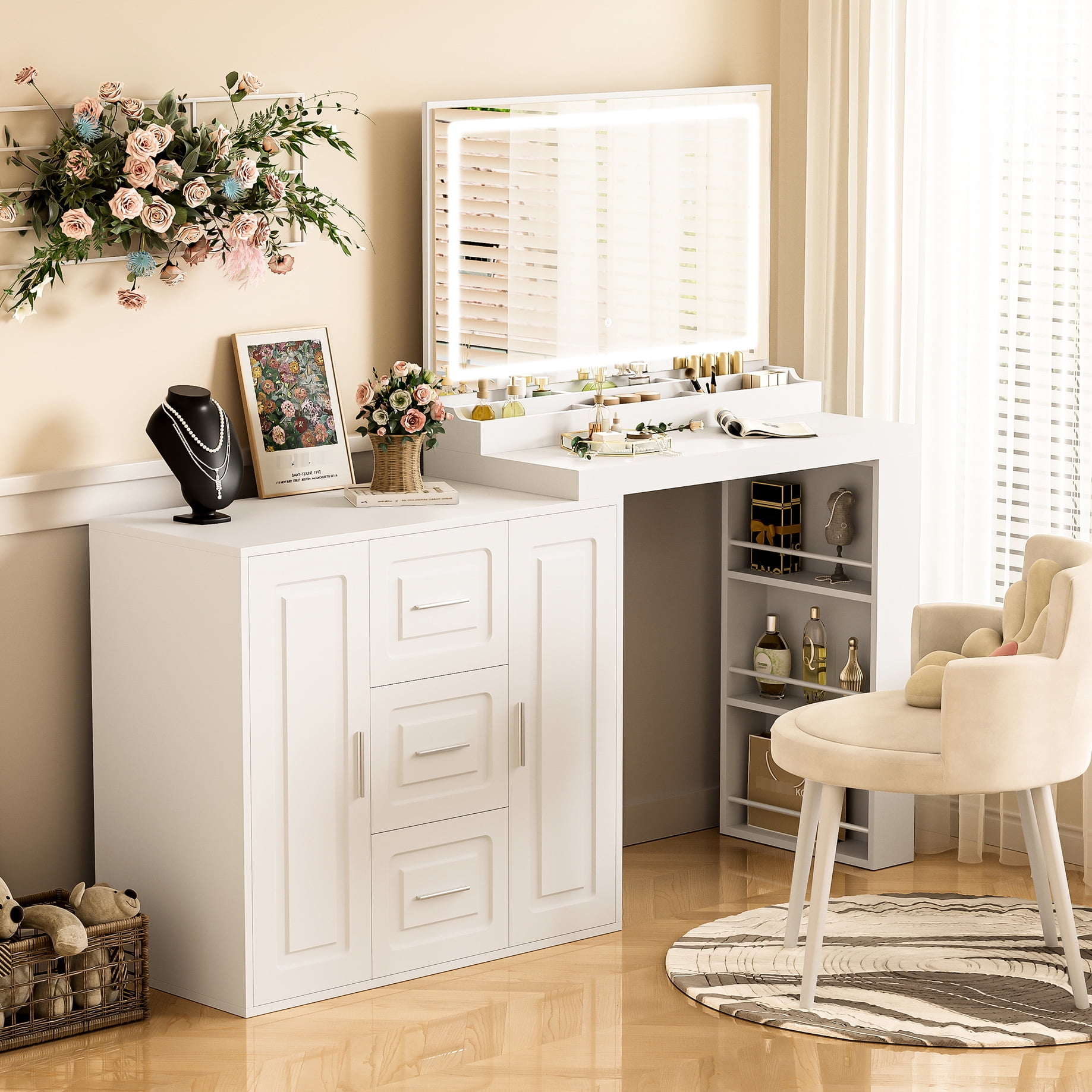 59" White Makeup Vanity - 3 - Color Lighting for Different Scenes - In ...