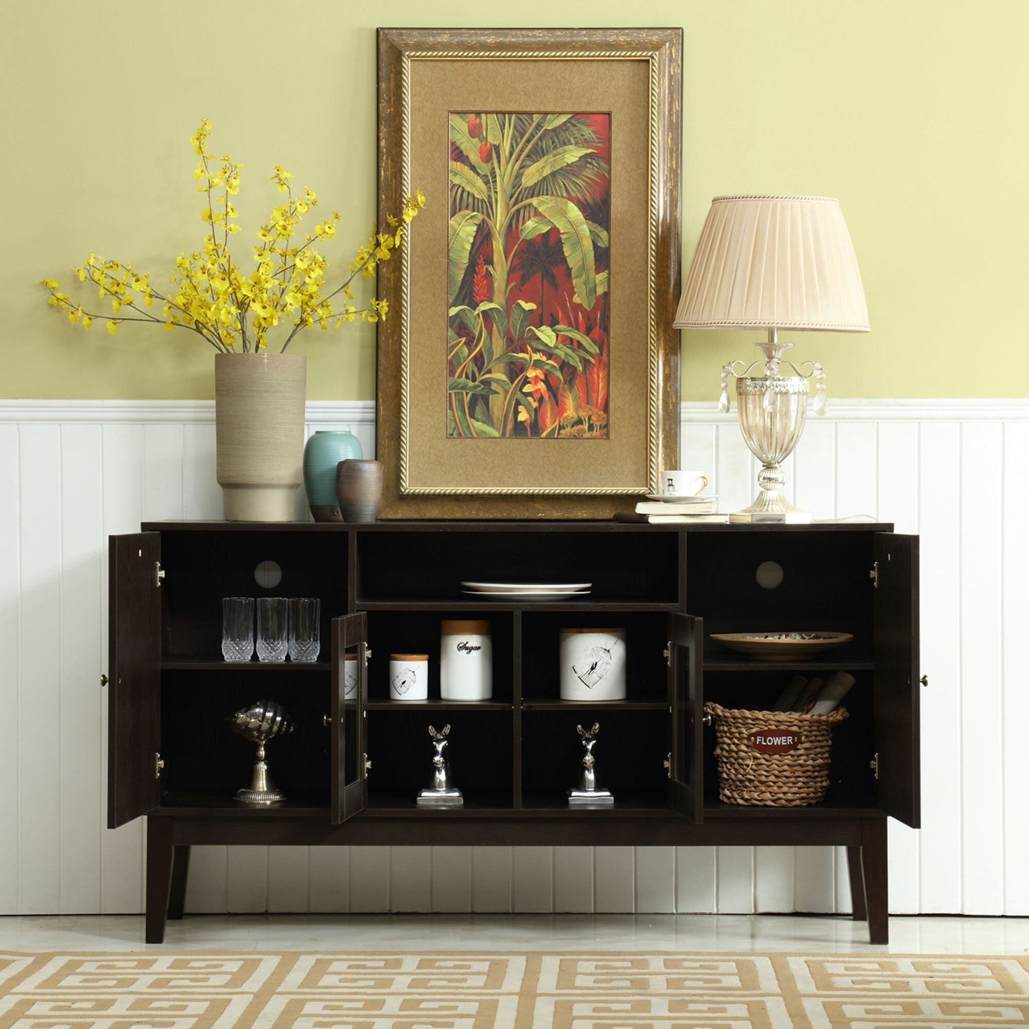 Parrot Uncle 59" Wide 4-Door Buffet Cabinet TV Console Table - Walmart.com
