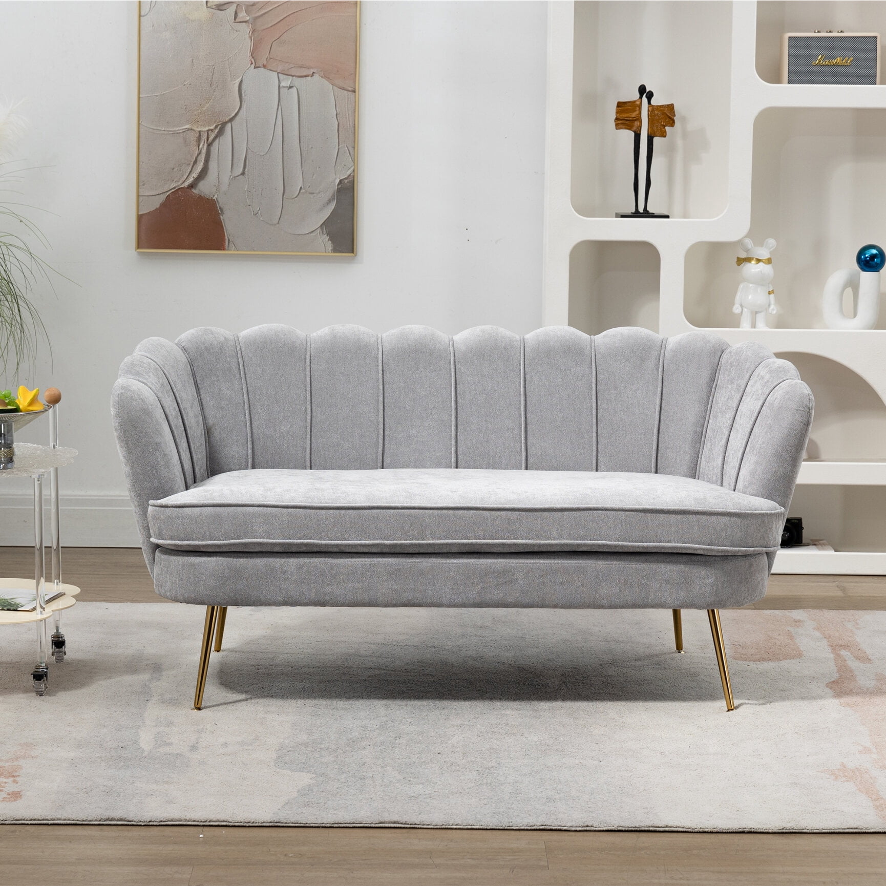 59" Wide Modern Boucle Loveseat, Modern Accent Small Sofa with Gold ...