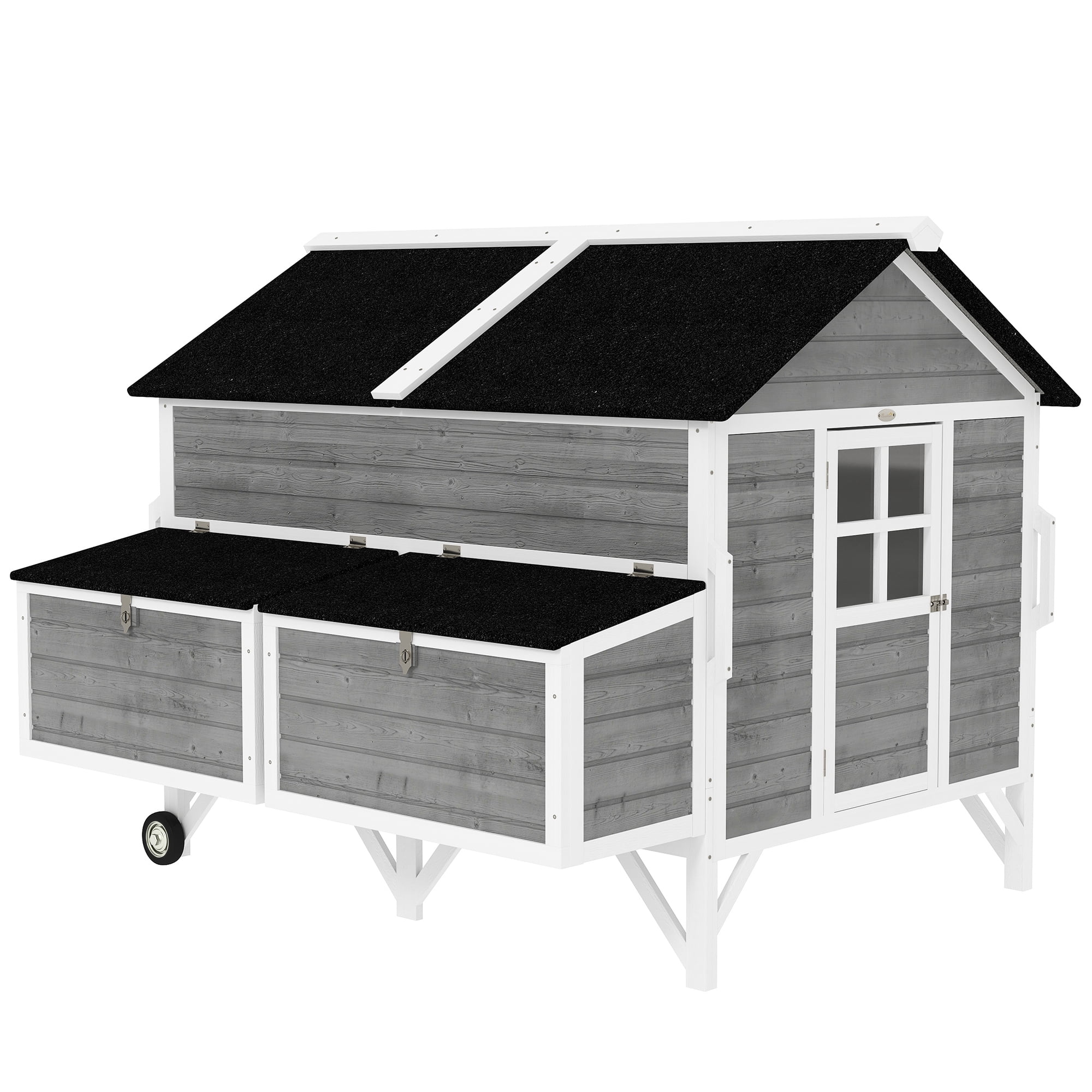 59" Wooden Chicken Coop w/ Wheels, Handles, 2 Nesting Boxes, 2 Trays, 4 ...