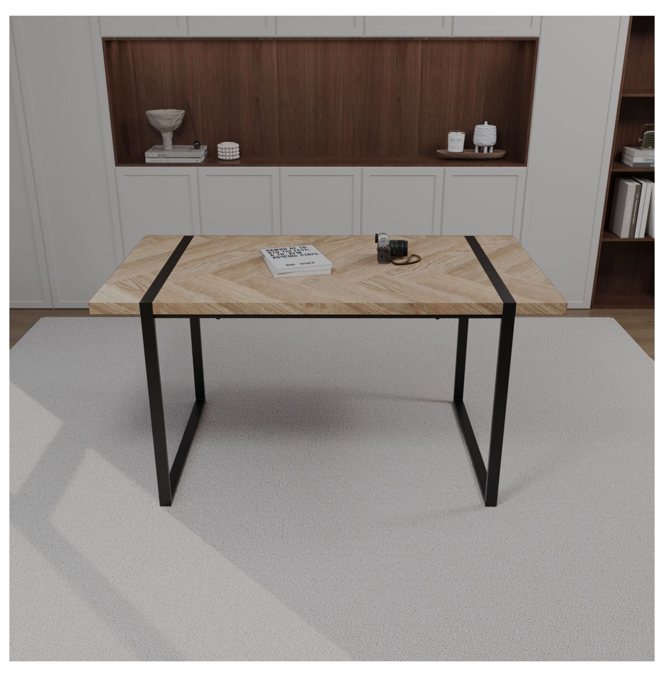 59 " dining table modern industrial rectangular MDF light wood , 4-6 ...