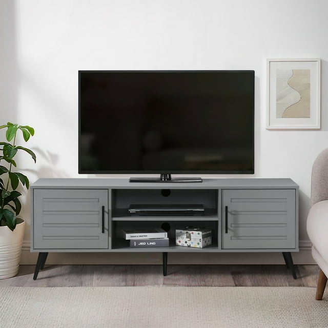 59 in. Grey Wood TV Stand with 2 Storage Cabinets Fits TV's up to 65 in ...