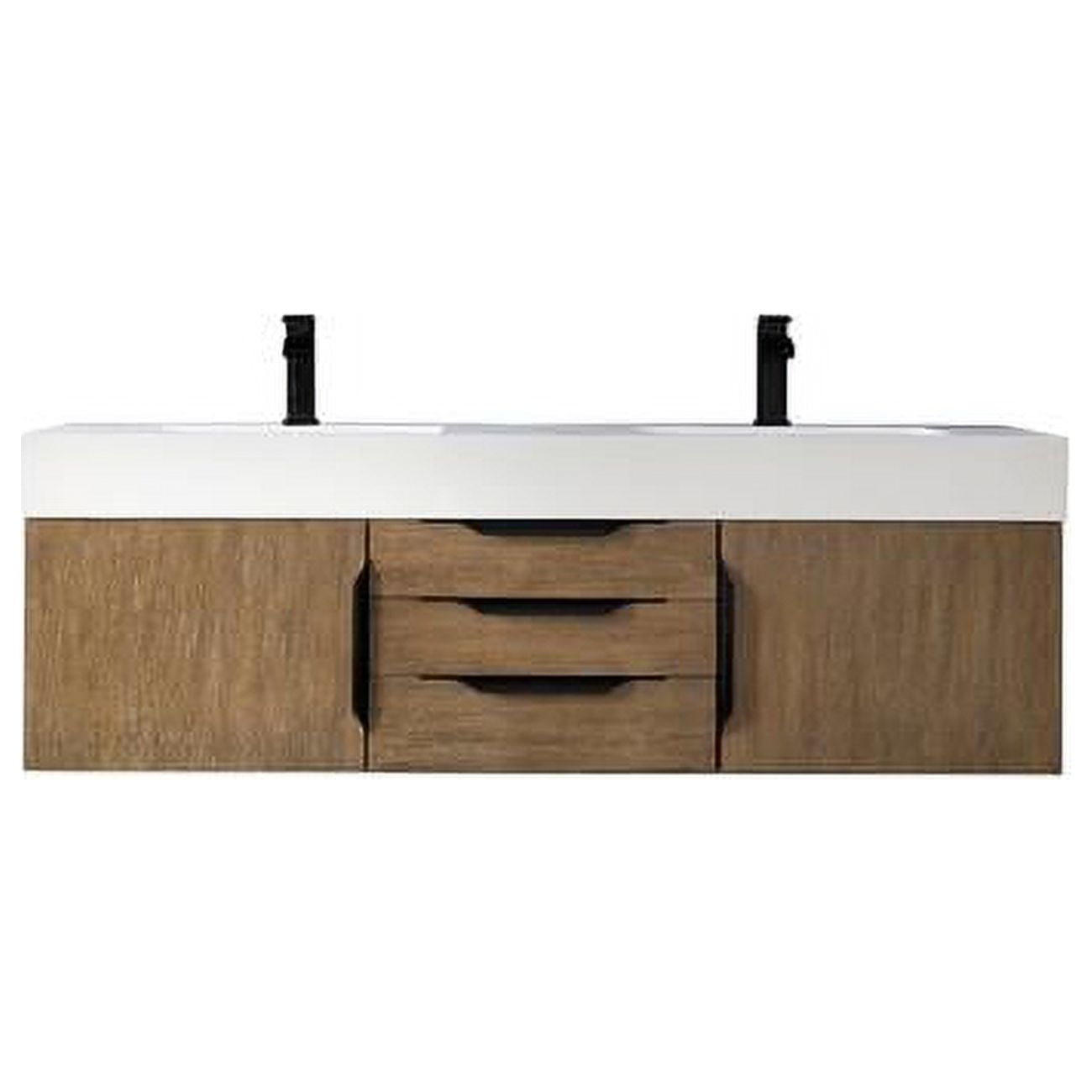 59 in. Mercer Island Double Vanity with Composite Top, Latte Oak, Matte ...