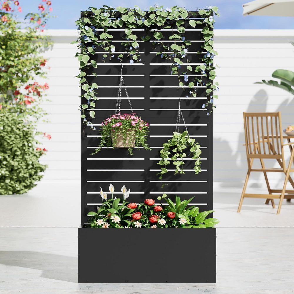 59 in. x 11 in. x 30 in. Black Metal Iron Raised Beds Planter Box with ...