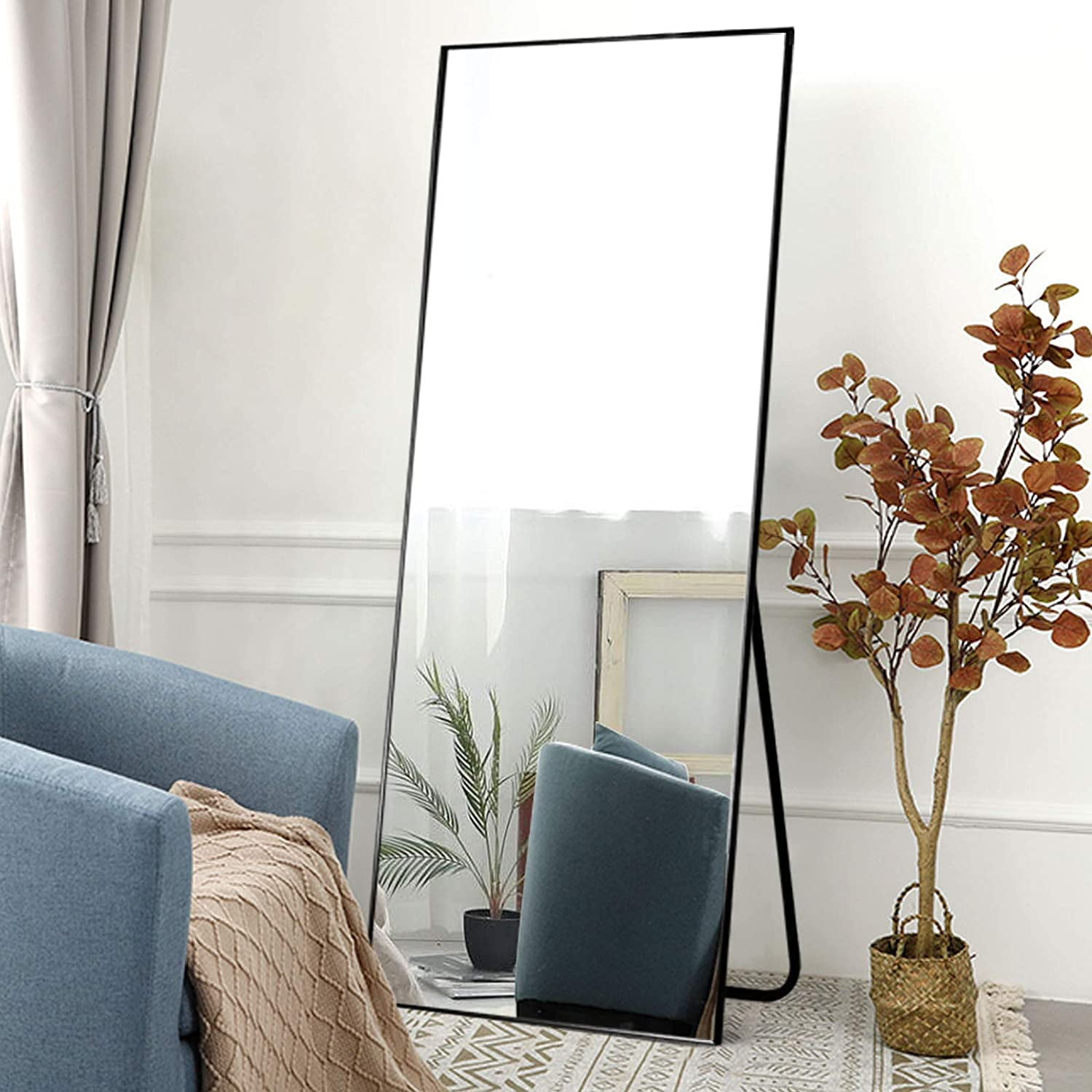 59 in x 20 in Black Contemporary Full Length Floor Leaner Mirror ...