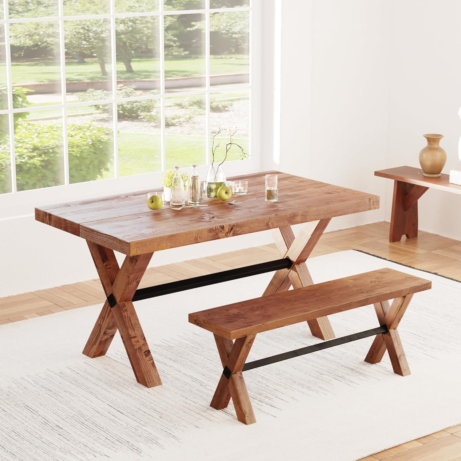 59 inch Dining Bench with Solid Wood Farmhouse Kitchen Bench with ...