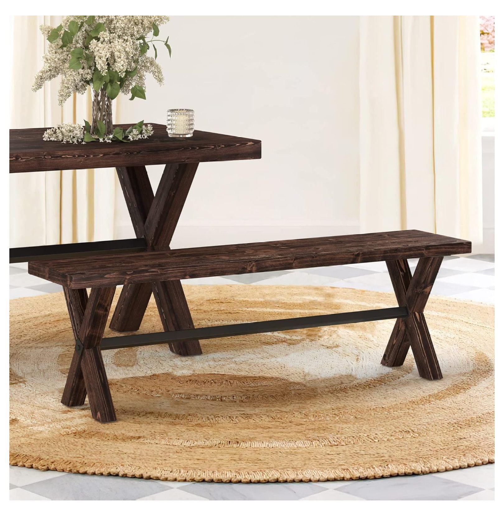 59 inch Dining Bench with Solid Wood, Farmhouse Kitchen Bench with ...