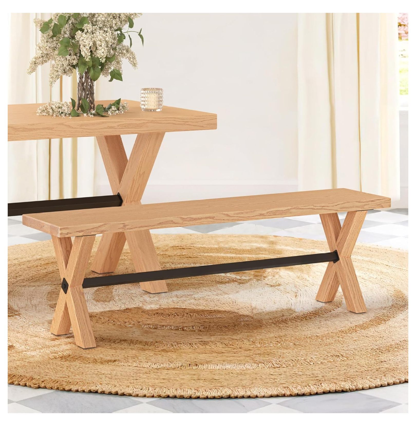 59 inch Dining Bench with Solid Wood, Farmhouse Kitchen Bench with ...