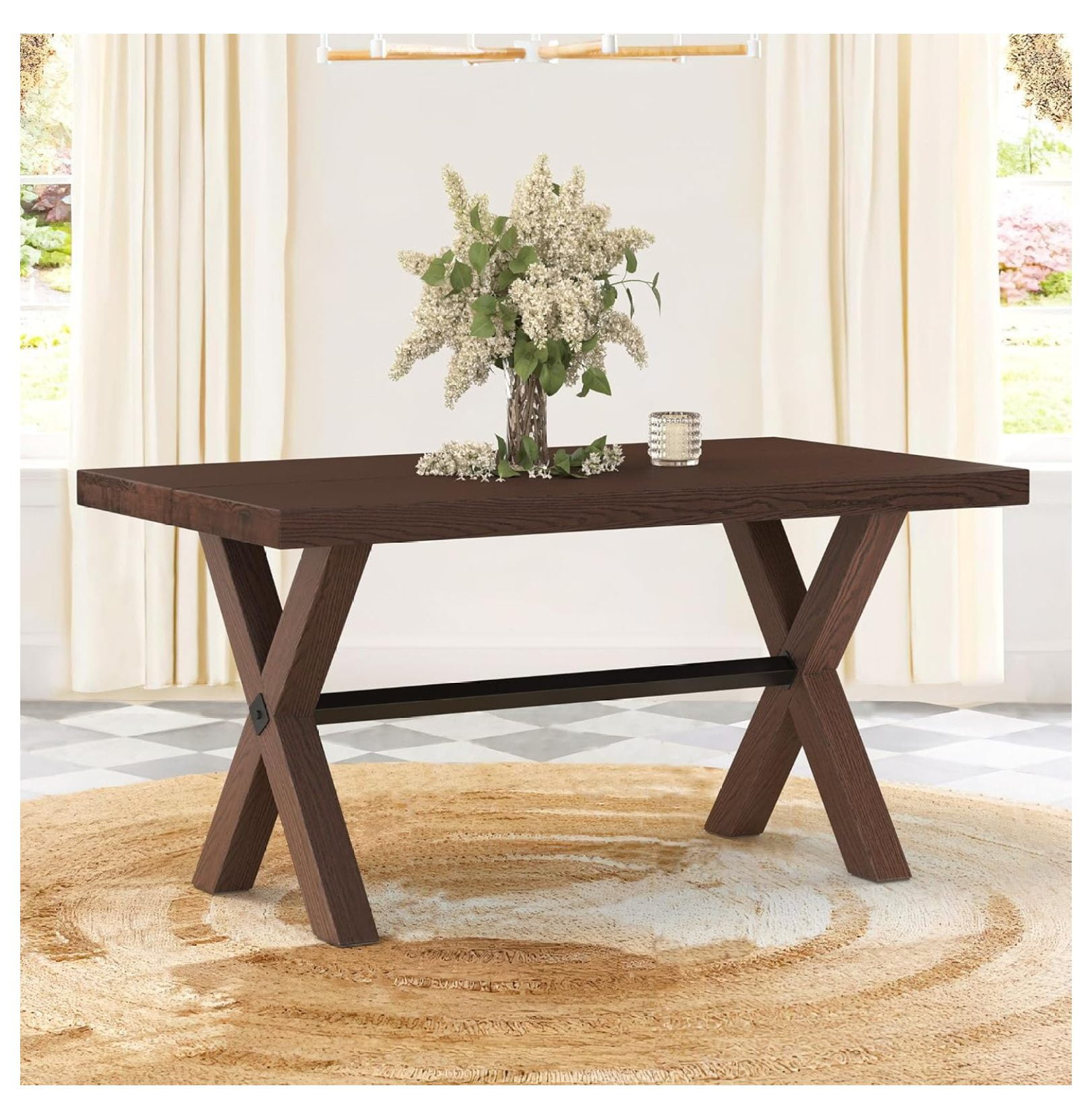 59 inch Dining Table for 6-8, Solid Wood Farmhouse Kitchen Table with ...