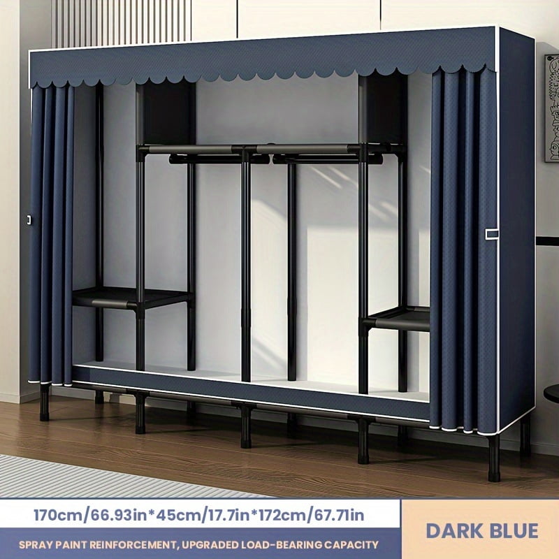 59-inch Heavy-Duty Closet with Zippered Doors - Thickened Steel Pipe ...