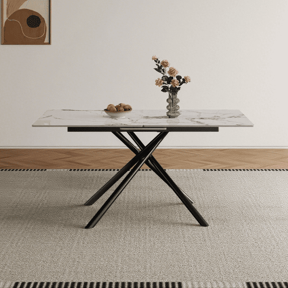59-inch Modern rectangle Expandable Dining Table with Retractable Leaf ...