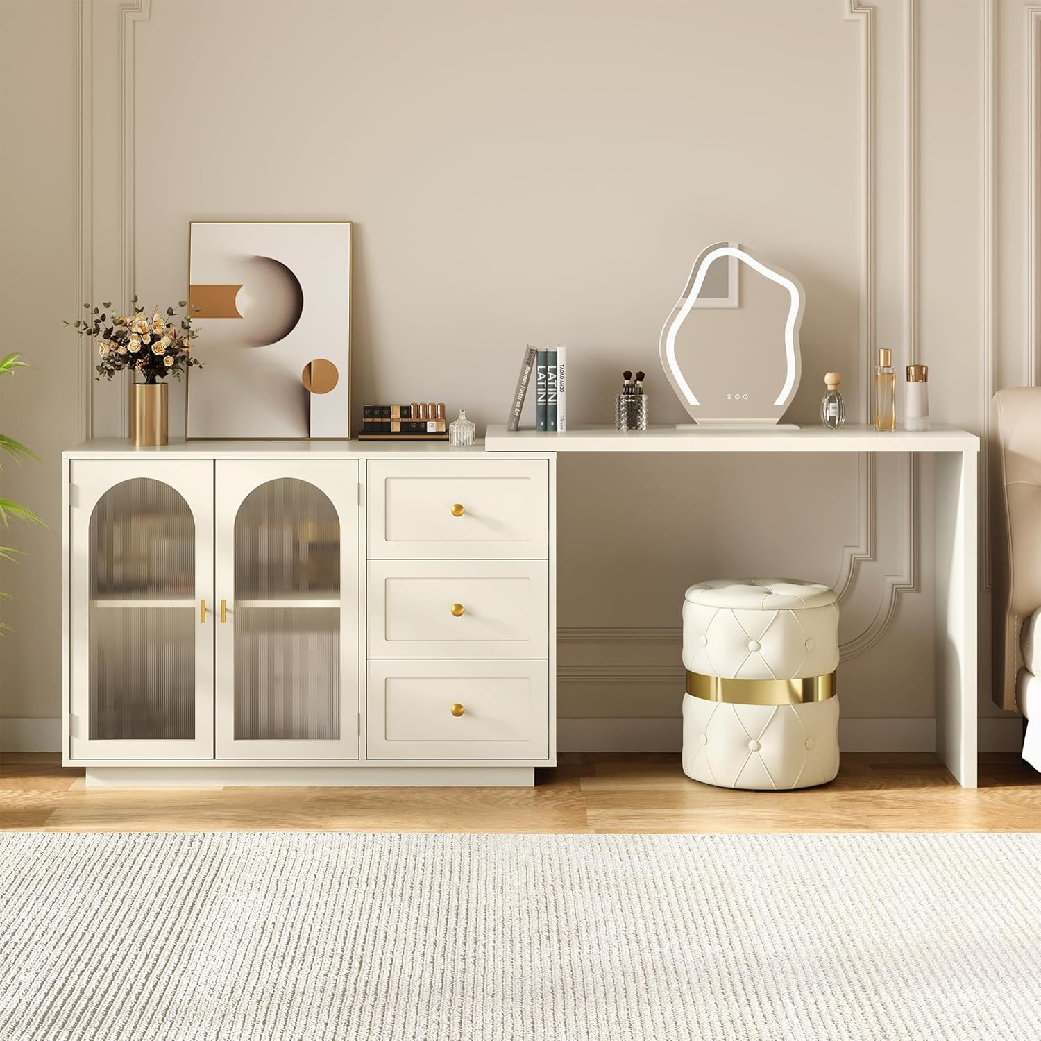 59\u201D Makeup Vanity Vanity Dresser Combo Corner Makeup with 3 Drawer ...