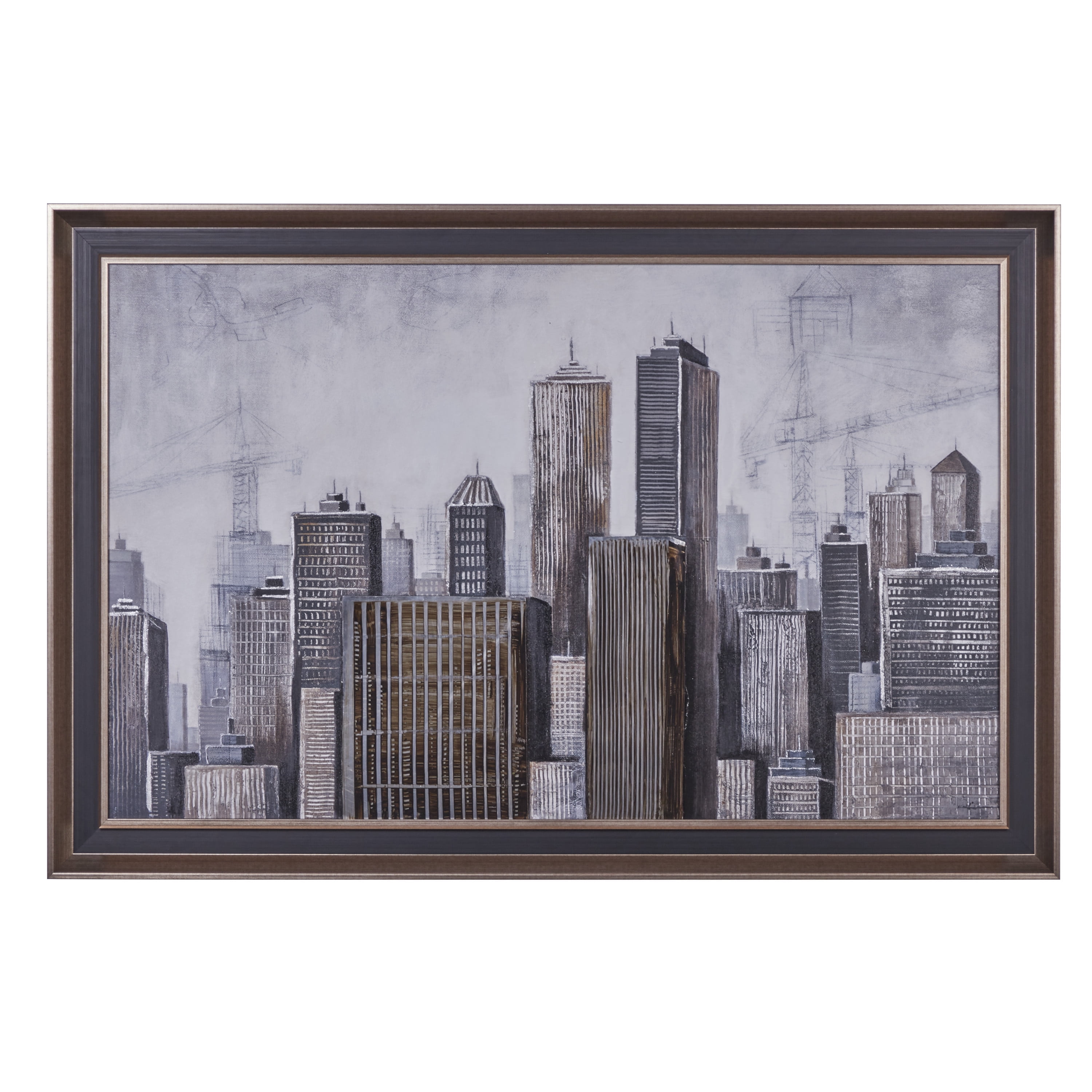DecMode Buildings City Framed Wall Art - Gray Canvas Skyline Painting ...