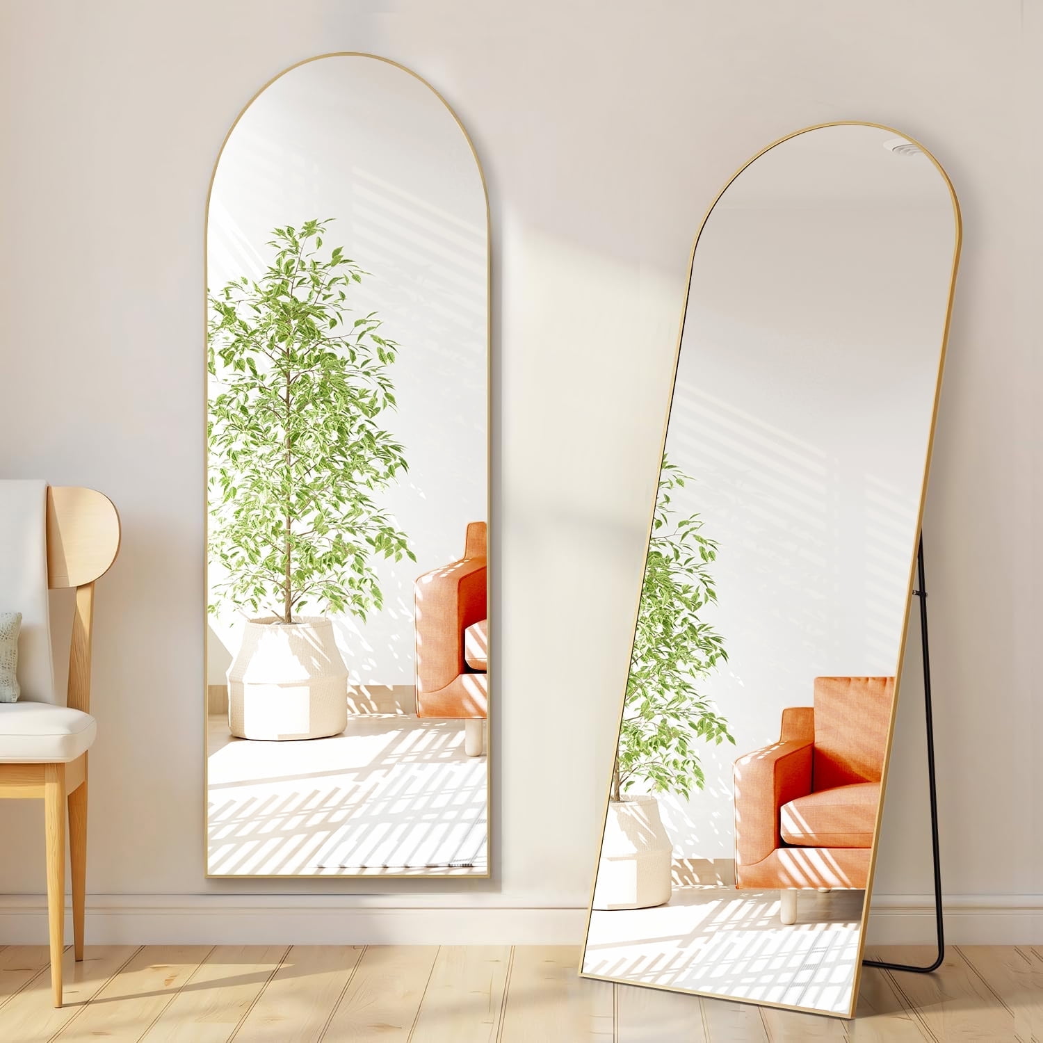 59"x16" Arched Full Length Mirror Large Full Body Floor Mirror with Stand Wall-mounted Mirror ...