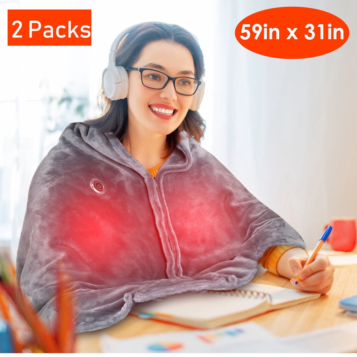 59"x31" USB Heated Blanket, Portable Heated Poncho Shawl Wrap with ...