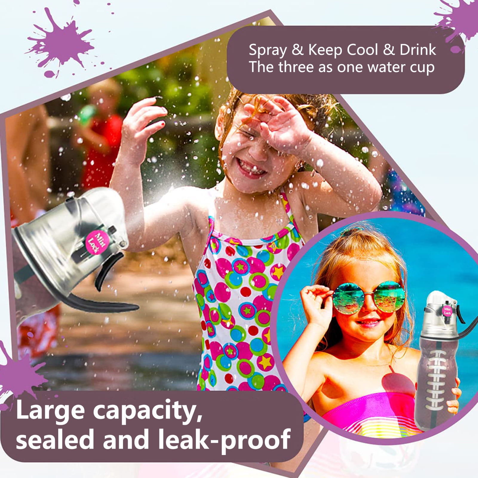 590ml Cool Spray Mug Large Capacity Refill Water BPA Free LDPE Three ...