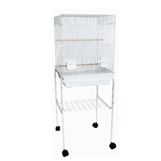 5924-4814WHT 0.37 in. Bar Spacing Flat Top Bird Cage with Stand, White ...