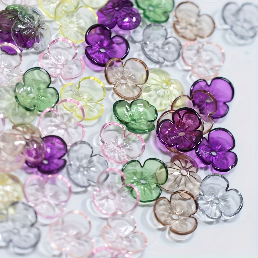 593pcs Acrylic Transparent Petal Beads - Multicolor (Pink, Green ...