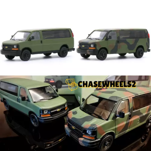 596 Model 1:64 Geen Camouflage Chevrolet Express Van Metal Car Models ...