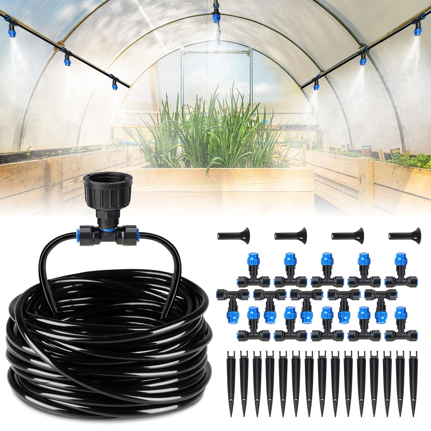 59FT Greenhouse Mist Drip Irrigation Kit, Hanging Plant Watering ...