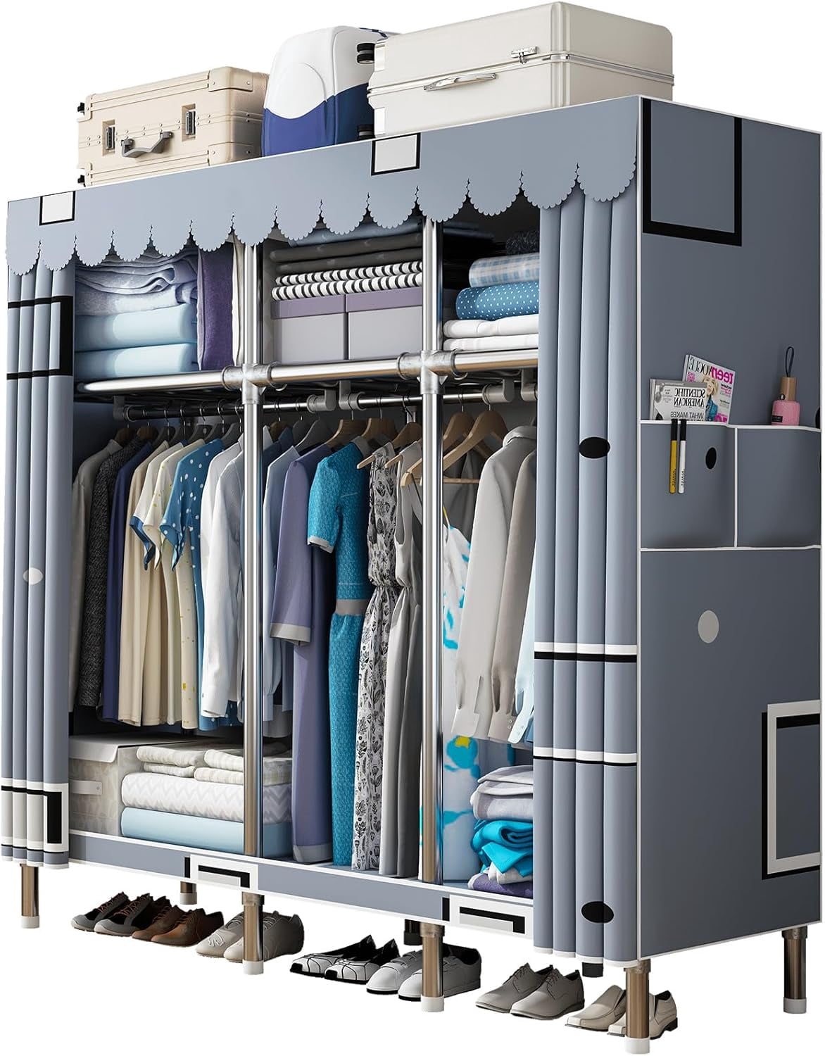59Inch Portable Wardrobe Closet Storage Organizer for Bedroom, 23MM ...